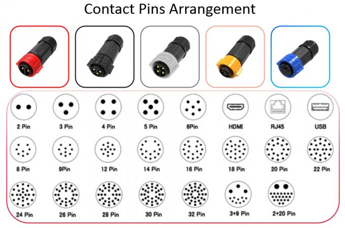 30A 3 Pin Waterproof Cable Connector IP67 16 Pin Self Locking Multi ...